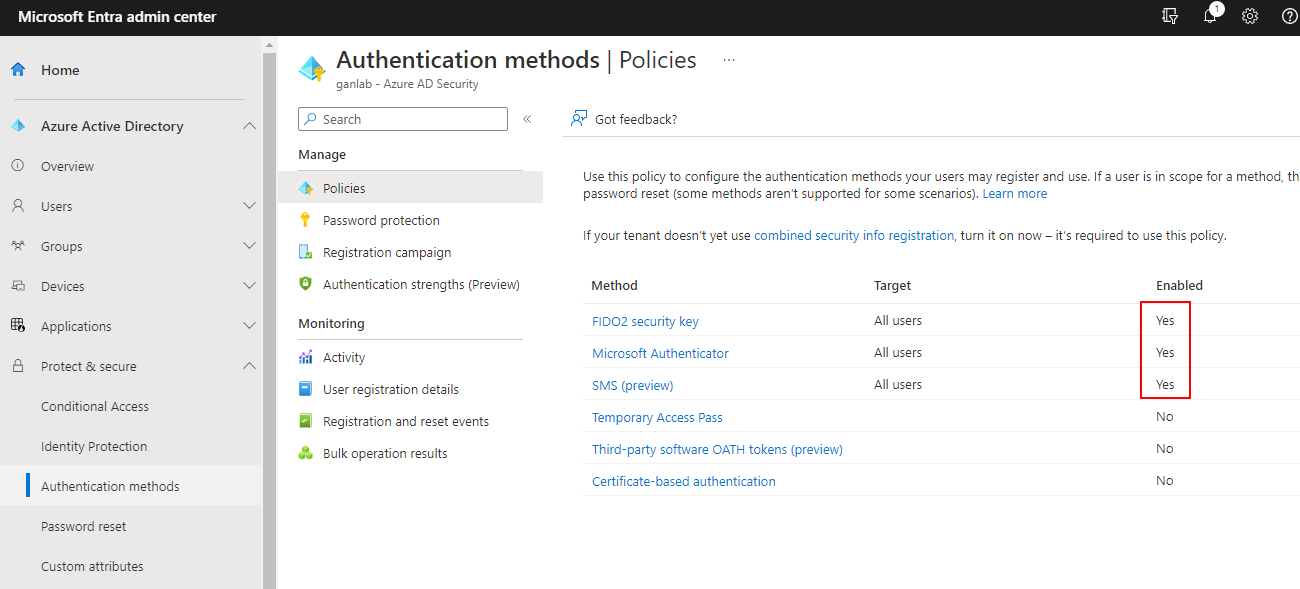 Managing Azure AD Authentication Methods, adding a FIDO2 Security Key ...